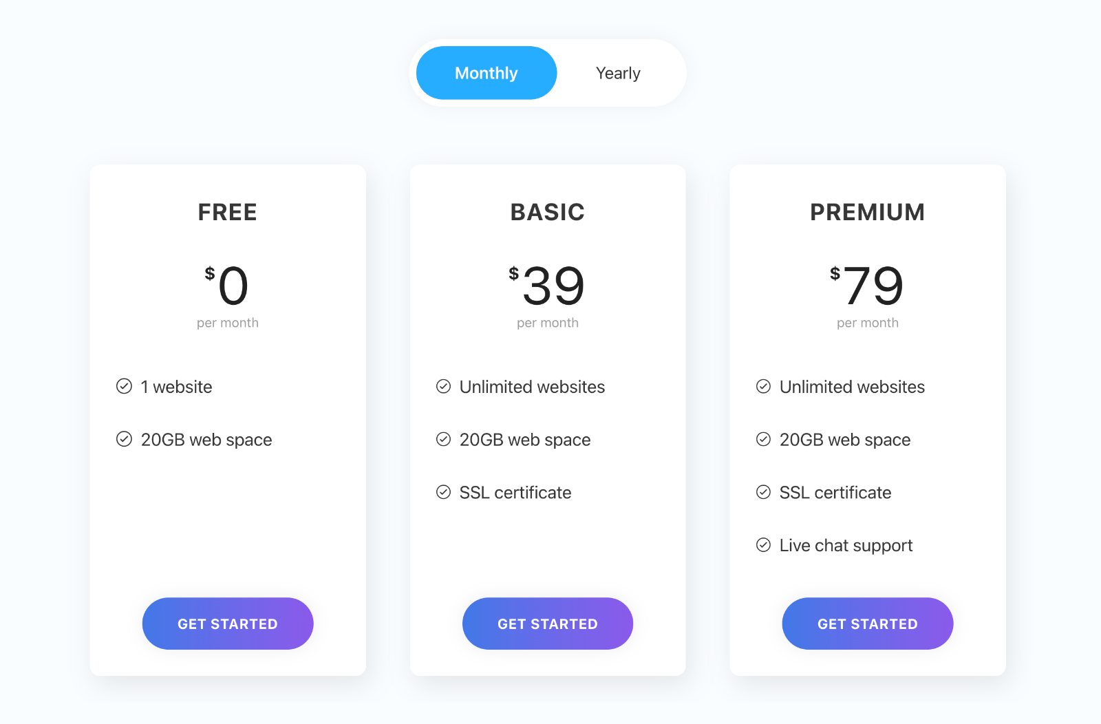 Pricing Table Tabs - Bricks Sections